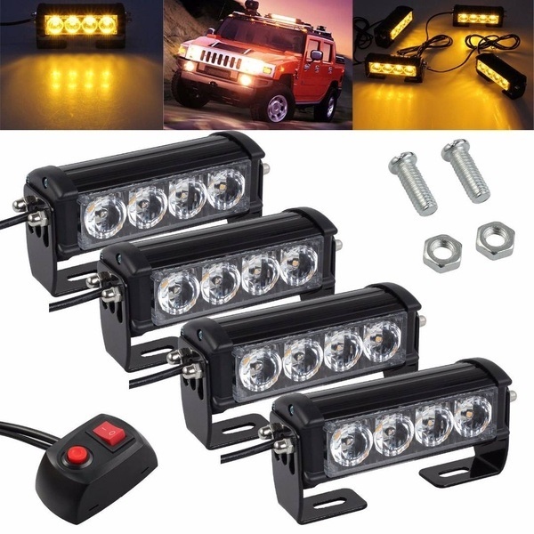4 x 4 Led 12v 24v Warning Light Emergency Front Flashing Strobe Truck Car